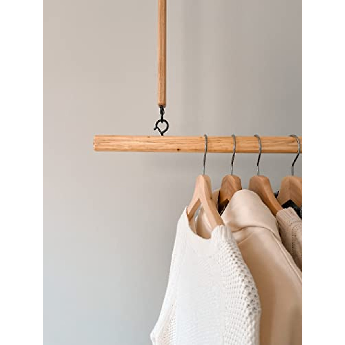 CIRONI Hanging Wood Clothes Rack | Ceiling Mounted Hanging Clothes Rack | Modern Clothes Rail | Floating Rack |Clothing Storage|Bar|Japandi Style