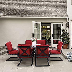 Sophia & William Patio Dining Chairs Set of 4 Outdoor Metal C Spring Motion Chairs Patio Chairs Set with Cushions for Deck Lawn Garden Pool Backyard, Red