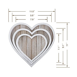 Wooden Heart Tray for Ottoman Coffee Table Tray Décor Set of 3 (Heart)