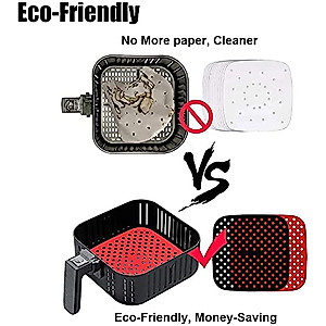 Armrouns Reusable Air Fryer Silicone Liner, 8.5Inch Square Non-Stick, BPA Free Reusable Air Fryer Accessories(2 Packs).