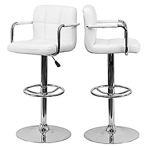 KLS14 Modern Barstools Hydraulic Adjustable Height 360-Degree Swivel Seat Sturdy Steel Frame Padded Cushion Seat Dining Chair Bar Pub Stool Home Office Furniture - Set of 2 White #1978