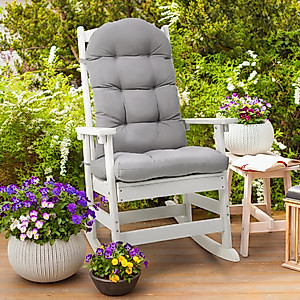 RoyalCraft Adirondack Chair Cushion Set of 2, Outdoor Rocking Chair Cushion High Back, Patio Chair Cushion with Ties, Waterproof Seat Cushion and Back Cushion,Gray