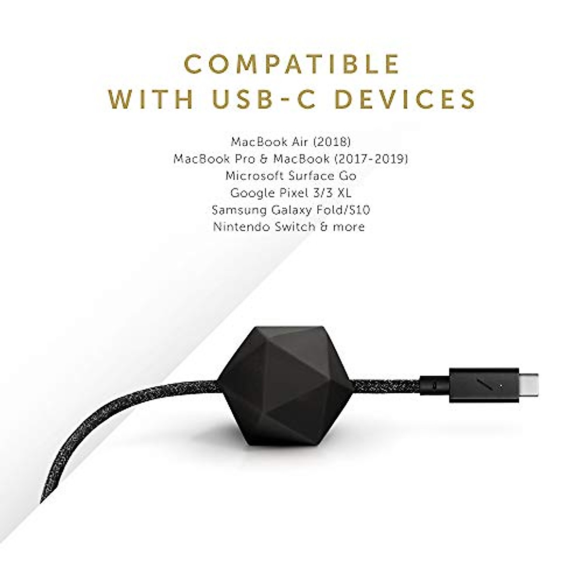 Native Union Type-C Desk Cable – USB-C to USB-C 8ft Ultra-Strong Non-Slip Charging Cable with Anchor Weight Compatible with iPhone 16, MacBook Pro 14" M3, Air 13"/15", Surface Go 3 (Cosmos)