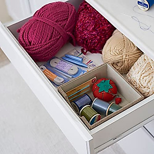 Household Essentials Double Accessory Organizer Tray, Small Square Organizer, Sleek and Stylish, Sturdy Frame with Fabric Covering, Brown