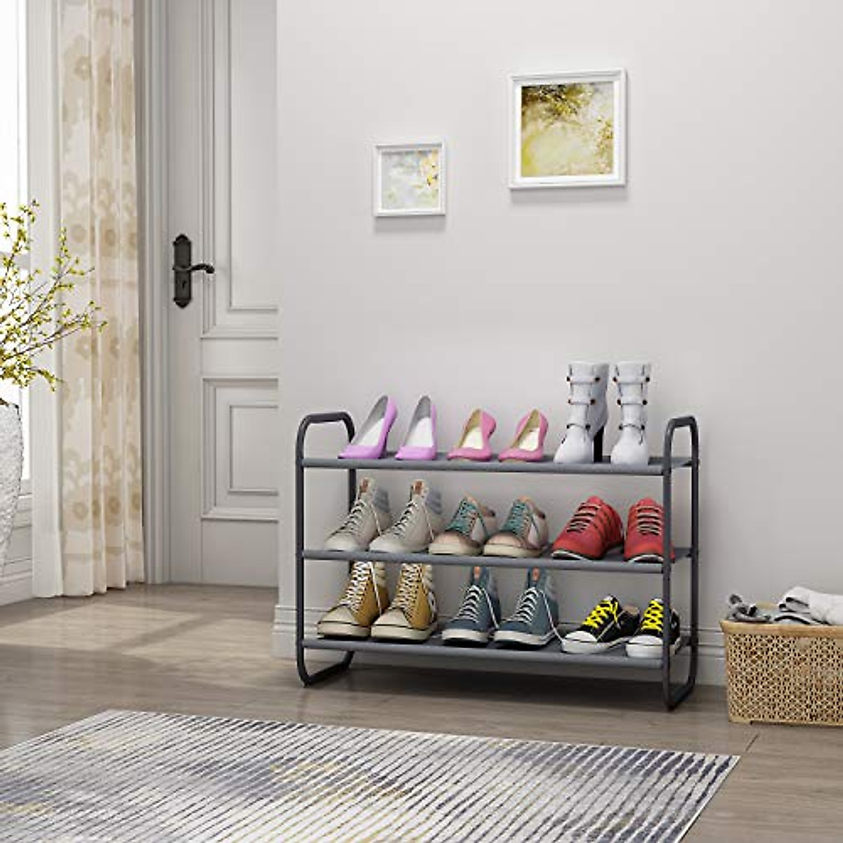MAX Houser 3-Tier Shoe Rack, Fabric Shoe Shelf for Closet Bedroom Entryway (Dark Grey)