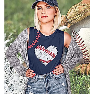 Baseball Tank Tops Women Baseball Heart Print Shirt Funny Play Ball Tank Casual Sleeveless Vest Summer Graphic Tee Top Blue