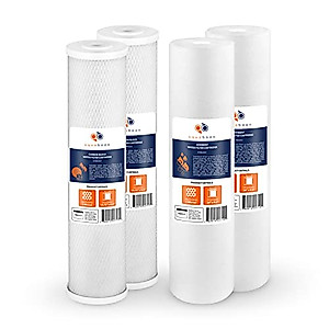 Aquaboon 5 Micron 20" x 4.5" CTO BB Carbon Block & Sediment Replacement Filter Cartridges Set | 2 set, 4 packs FC25BX4, 32-450-20-GREEN, EP20-BB, 2C-20BB, 155358-43, DGD-5005-20, 33003117-1