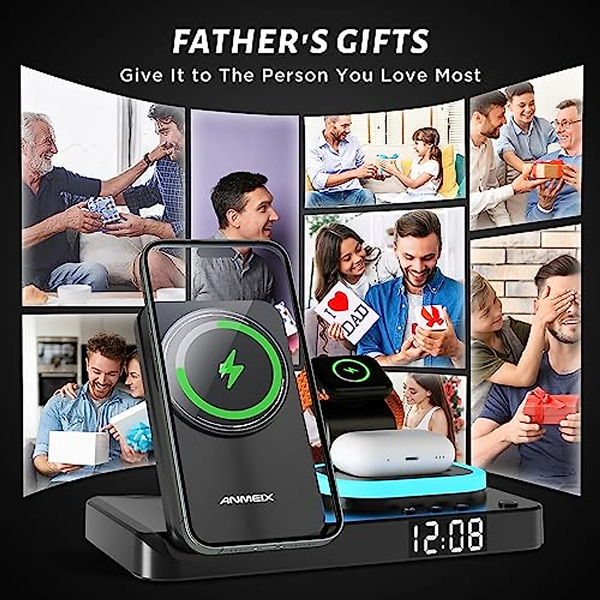 Wireless Charger,for Apple Mag-Safe Charger,5 in 1 Magnetic Charging Station for iPhone 14/13/12/11/X/8,for iWatch,for AirPods 3/2/Pro,for Samsung Galaxy(Black)