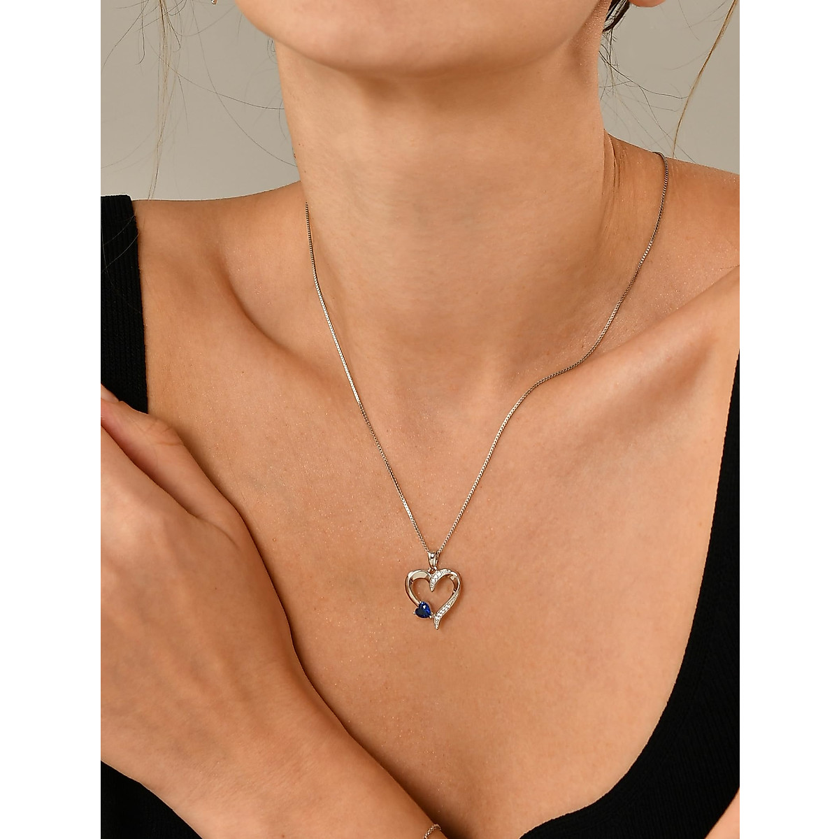 YL Heart Necklace 925 Sterling Silver Love Heart Pendant with 5MMx5MM Heart Blue Sapphire Jewelry for Women Girlfriend