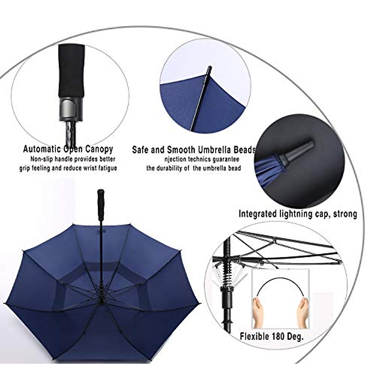 Baraida Golf Umbrella Large 62/68/72 Inch, Extra Large Oversize Double Canopy Vented Windproof Waterproof Umbrella, Automatic Open Golf Umbrella for Men and Women and Family.(62 inch,Navy Blue)