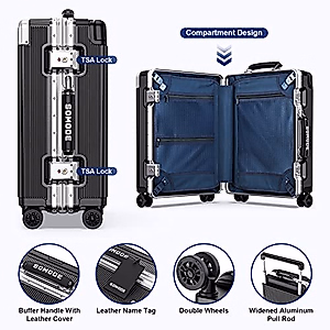 SOMODE LA SERIES Carry On Luggage 20inch Wide Handle Suitcase,Hardshell with Aluminum Frame,Supper-low noise Spinner Wheels & TSA Lock, Business Travel Carry-On Luggage (Black)