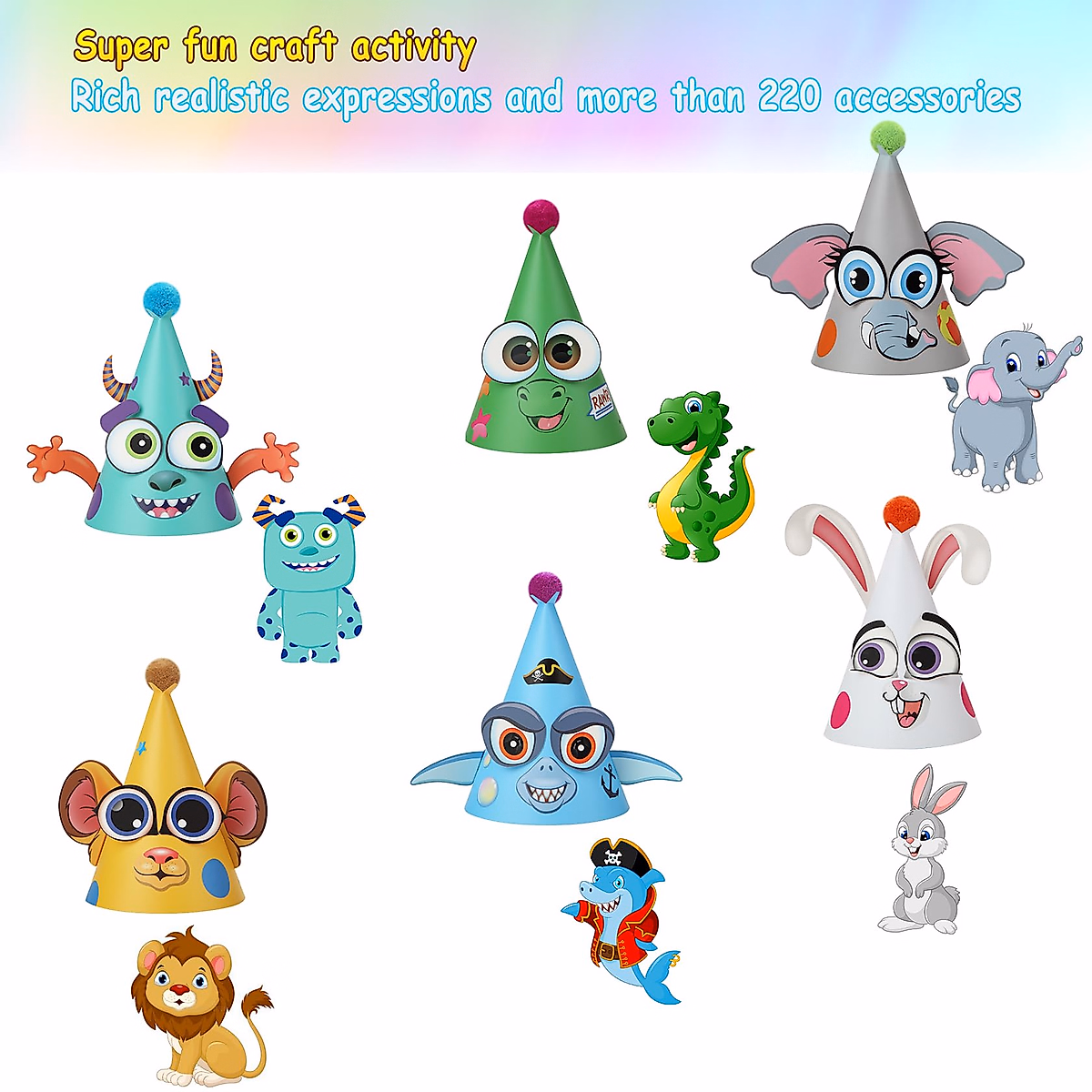 Leyzan Party Hats Birthday Crafts for Kids Activities Kit Make Your Own Animal Monster Paper Fun Hat Party Favor Gifts for Christmas Fiesta New Year