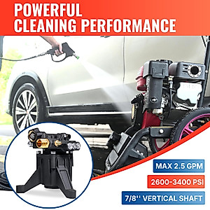 YAMATIC Vertical Pressure Washer Pump Max 3400 PSI 2.5 GPM, 7/8" Shaft Replacement Pump for Power Washer, Compatible with Simpson, Honda, Ryobi, Craftsman, GCV190 Rear Inlet/Outlet