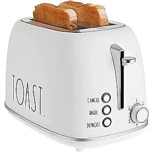 Rae Dunn Retro Rounded Bread Toaster, 2 Slice Stainless Steel Toaster with Removable Crumb Tray, Wide Slot with 6 Browning Levels, Bagel, Defrost and Cancel Options (Cream)