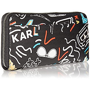Karl Lagerfeld Paris Women's Maybelle Zip Wallet, Black/Orange SLG, One Size