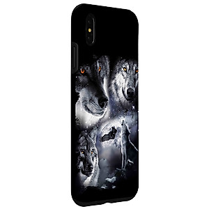 iPhone XS Max Space Wolves 3 Three Snow Wolf Howling At Moon Case