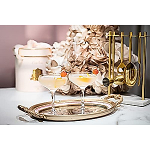 GLASSIQUE CADEAU French Small Vintage Champagne Coupe Glasses | Set of 4 | 6 oz Crystal Classic Cocktail Glassware - Martini, Sidecar, Daiquiri | Retro Saucers for Bar Drinks