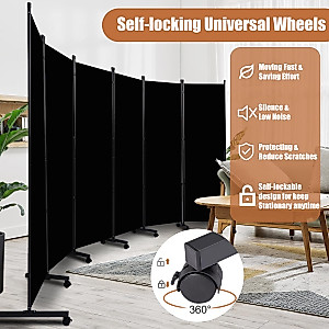 Room Divider Portable 132'' Partition Room Dividers and Folding Privacy Screens 6 Panel Wall Divider for Room Separation, Freestanding Fabric Room Divider Panel with Wheels for Home Office Hospital