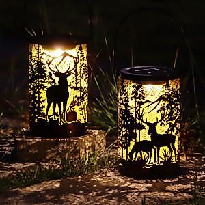 Christmas Decorations Solar Lantern Outdoor Hollow-Out Elk Solar Outdoor Lights Garden Lights Waterproof Decorative Lights for Yard Landscape Lighting Solar Spot Lights Outdoor Christmas Gifts
