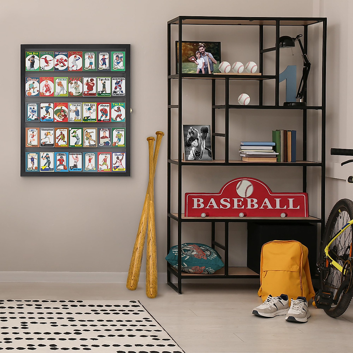 Americanflat 24x31 Baseball Card Display Case Lockable - Holds Up to 35 Collectible Cards - All-Star Collection - Wall Mount Trading Card Display Frame with Polished Plexiglass - Black Finish