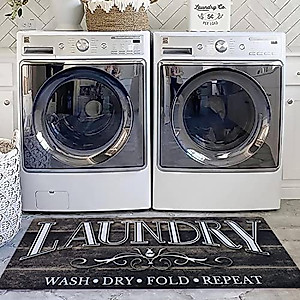 Lacomfy Laundry Mat Rubber Laundry Room Rug Runner Padded Farmhouse Floor Rug Non Slip Standing Cushion Kitchen Mat Vintage Wood Print Floor Area Rug for Doorway Washhouse Mudroom 2x4Ft, Coffee