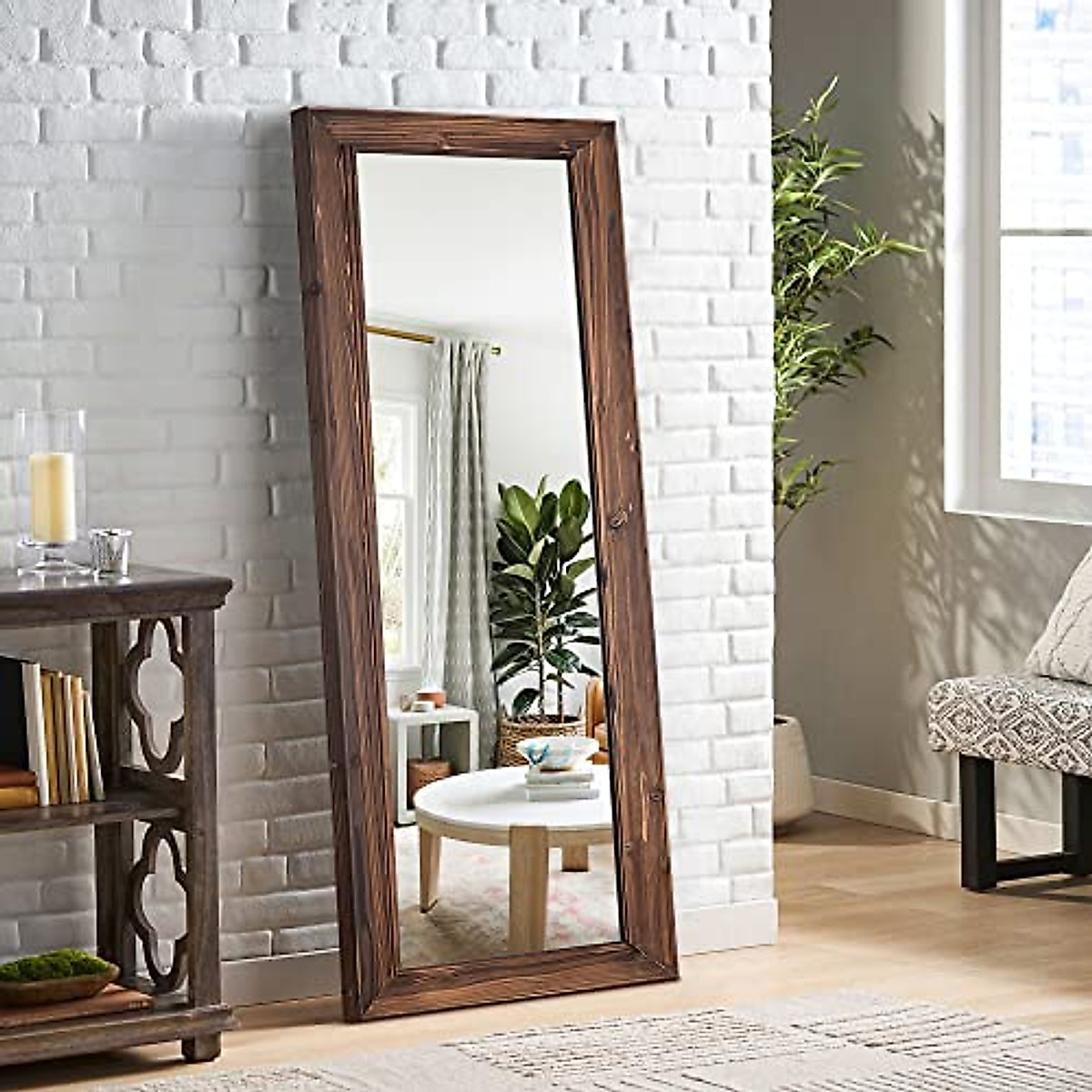 NicBex 64 x 21 Inch Full Lenth Mirror with Wooden Stand, Free Standing Floor Mirror, Wall Mounted Mirror, Rustic and Farmhouse Mirror for Bedroom, Dressing Room, Living Room, Maple (with Stand), 64x21