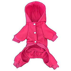 Izefia Dog Hoodie Dog Hoodies with Pocket Clothes 4 Legs Jumpsuit Fleece Sweater Winter Sweat Shirt Warm Cotton Dog Hoodie for Small Dog Medium Large Dog Cat Magenta M