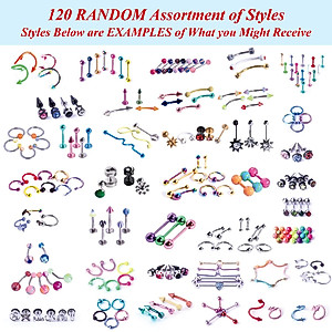 BodyJ4You 156PC Body Piercing Kit | Belly Ring Nose Septum Tragus Ear Cartilage Industrial | Horseshoe Ring Hoop Barbell Stud Spike | 14G 16G Silvertone | RANDOM Mix Jewelry