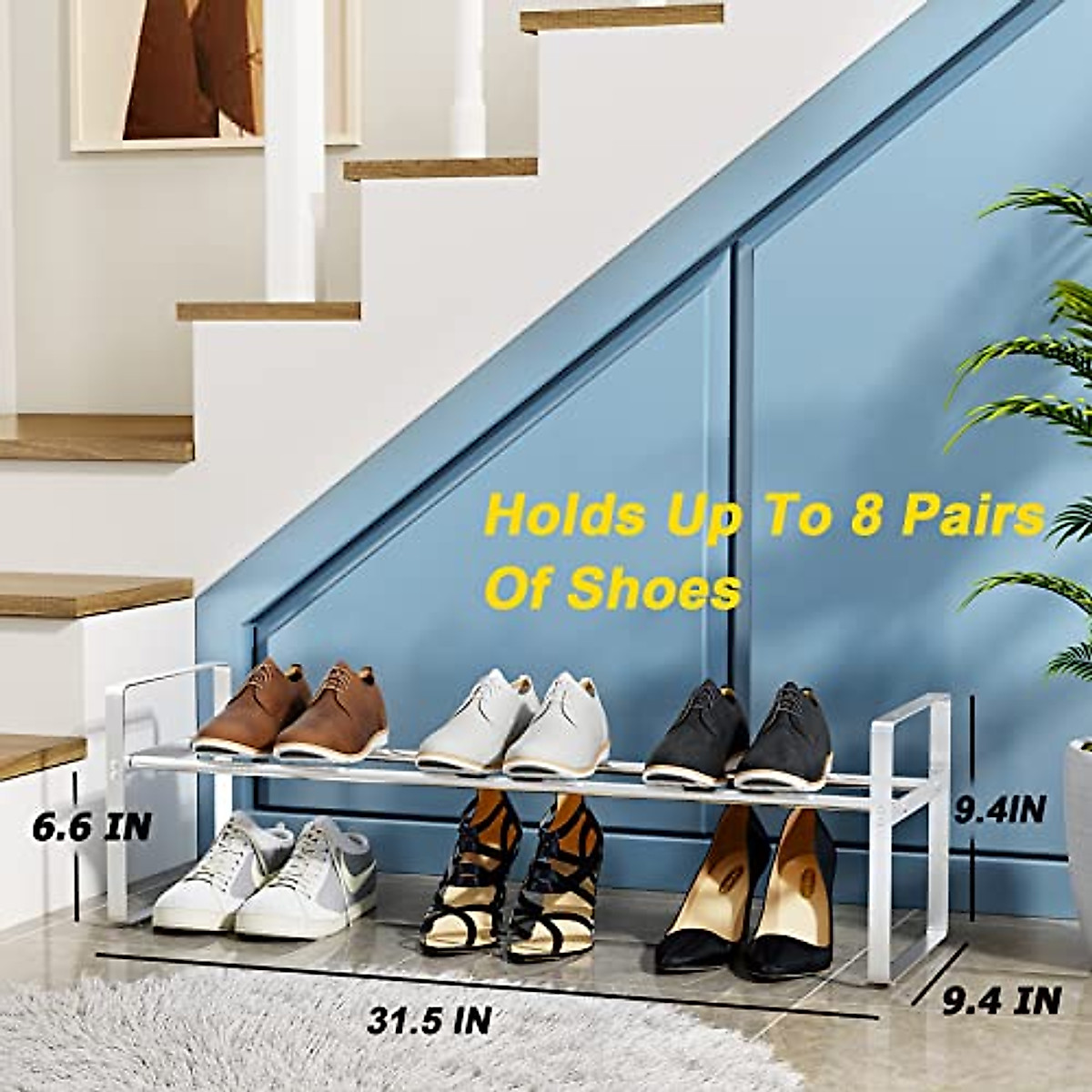 V.C.Formark 1 Tier Shoe Rack,8 Pairs Stainless Steel Shoe Shelves for Entryway,Shoe Rack Organizer for Closet,Room,Garage,31.6’’W x 9.5’’D x 9.5’’H(Silver)