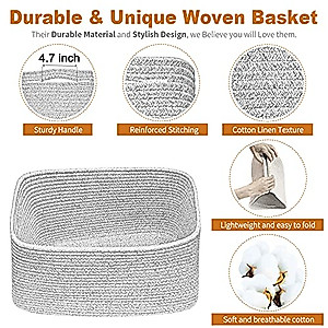 Desihum 3 Pack Cotton Rope Basket for Organizing, Woven Storage Basket with Handle, Decorative Baby Nursery Blanket Baskets Living Room Bin for Kids Clothes, Toys, Books, Fruit, Towel, 15×10 × 9 inch