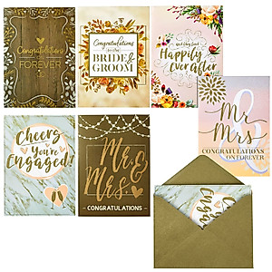 Best Paper Greetings 36 Pack Engagement and Wedding Greeting Cards for Couples with Envelopes, Congratulations Bride and Groom, 6 Rustic Designs (5x7 In)