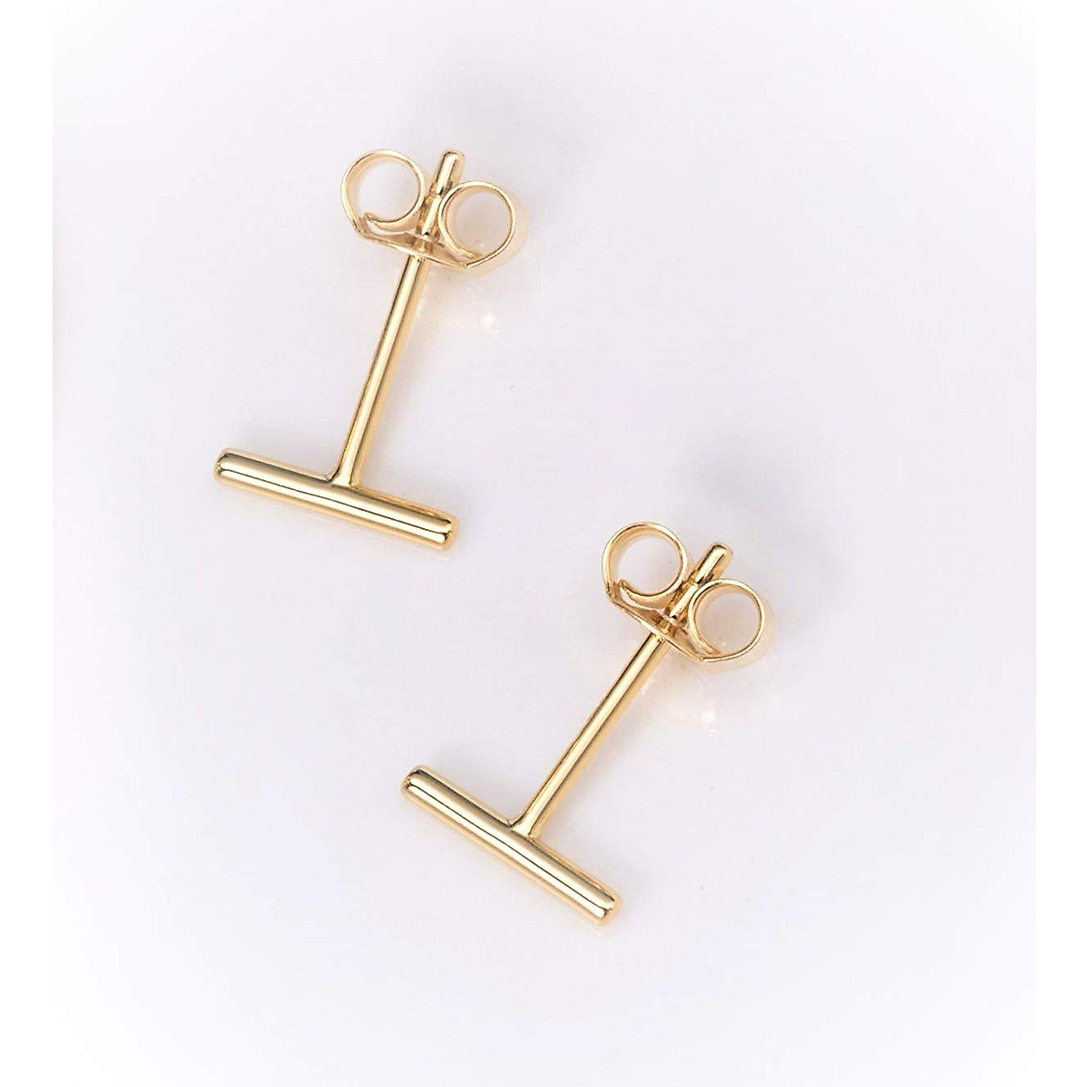 Minimalist 14k Yellow Gold Tiny Stud Bar Earrings Line Earrings Simplify Stick Earrings (yellow-gold)