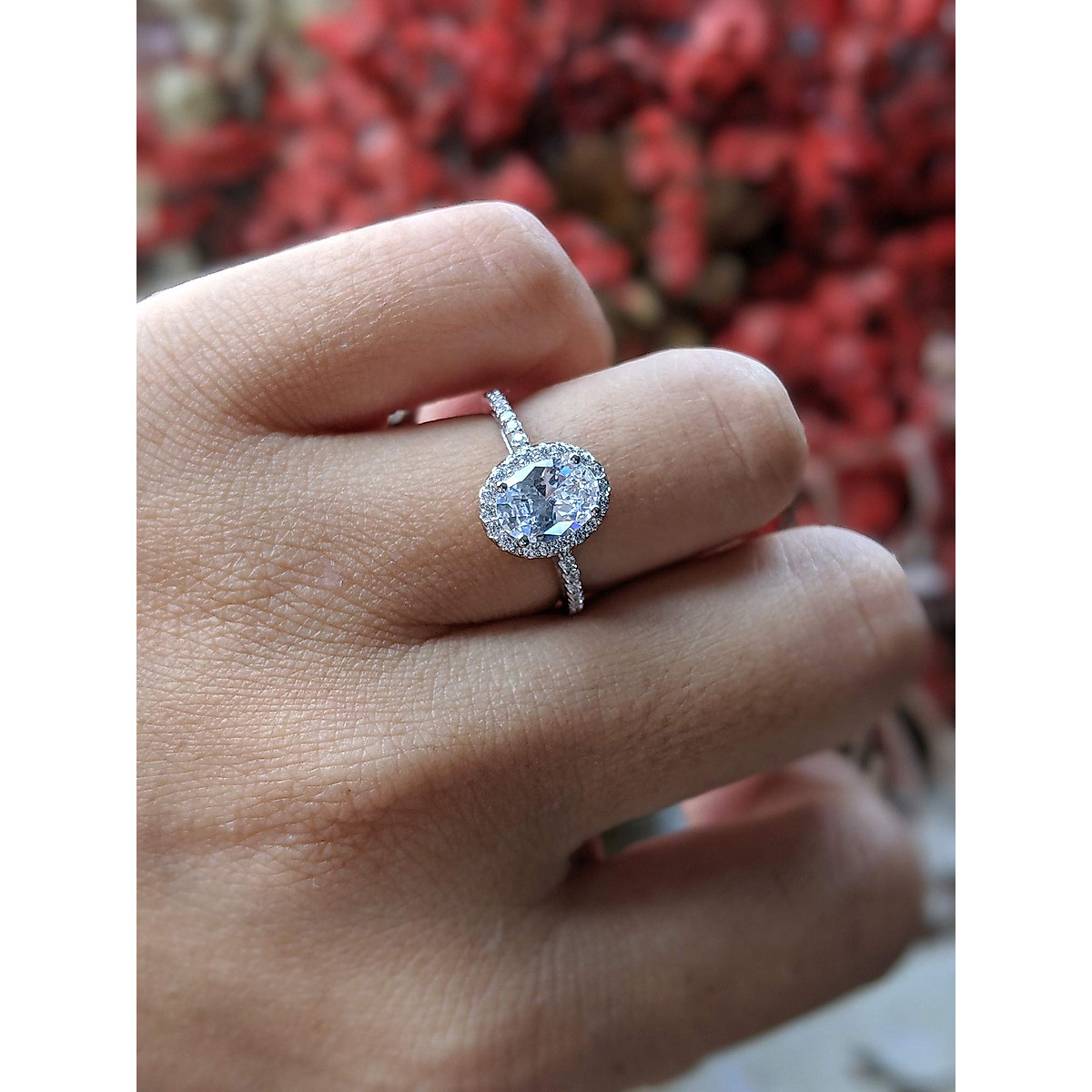 Oval Cut Solitaire 1.5ct CZ Rhodium Plated Engagement Anniversary Wedding Band Promise Women Diamond Ring (5)