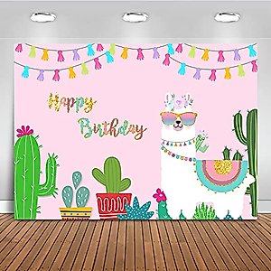 Mocsicka Llama Happy Birthday Backdrop oh La Llama Cactus Theme Birthday Background A Whole Llama Fun Birthday Party Cake Table Decoration Photo Booth Props (7x5ft)