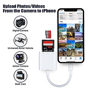 SD Card Reader for iPhone/iPad,PuavntView Micro SD Card Adapter,Memory SD Card Reader Trail Camera Viewer for iPhone iPad,Plug and Play