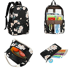 Bluboon School Backpack Teen Girls Bookbags Set 15 inches Laptop Backpack Kids Lunch Tote Bag Clutch Purse (E0066 Black)