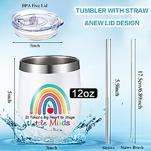 Nuenen Teacher Gifts for Women Teacher Appreciation Gifts It Takes a Big Heart to Shape Little Wine Tumbler 12 oz Stainless Steel Tumbler for Christmas End of Year Graduation Birthday Gifts