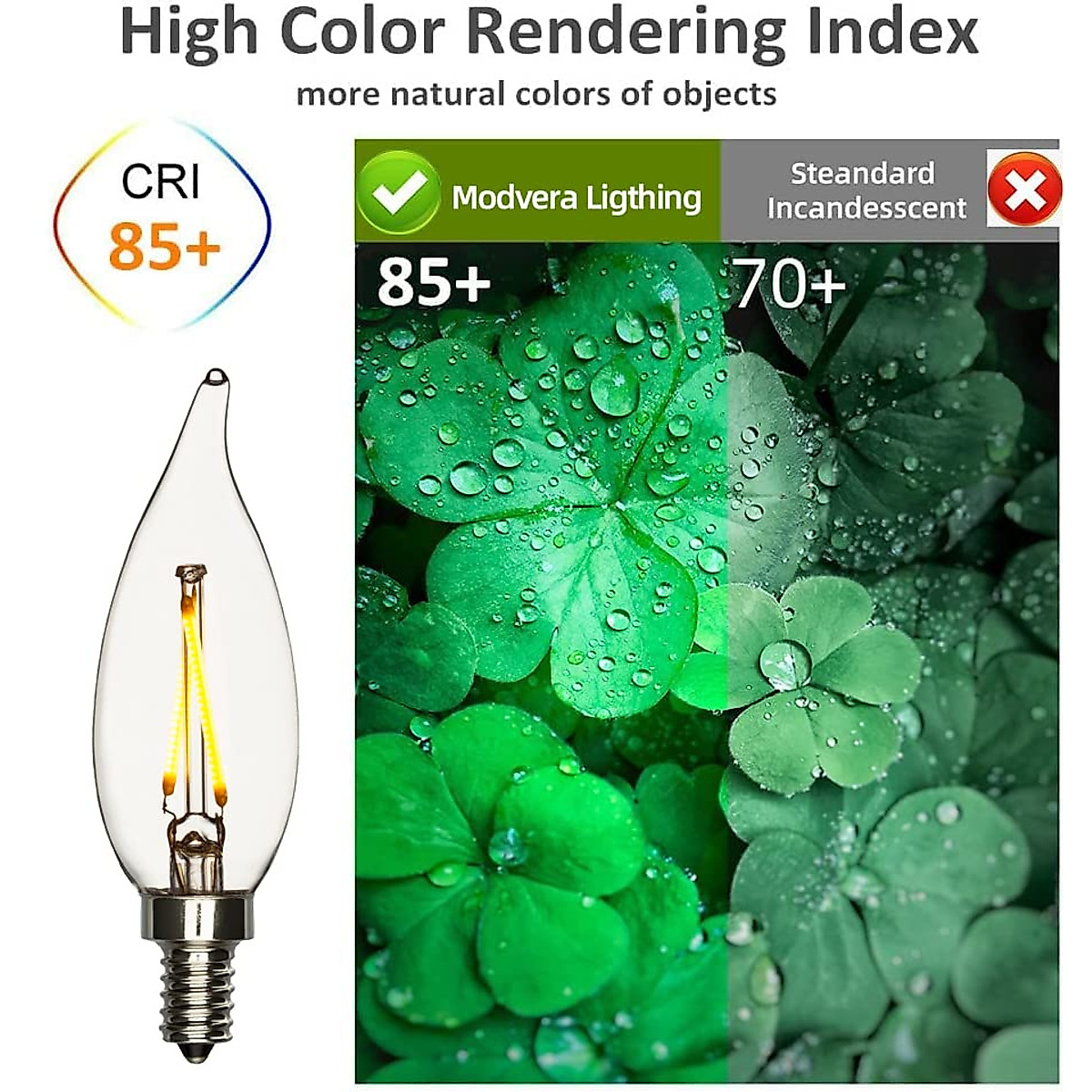 Modvera Lighting - 25W Equal LED Candelabra Bulb Bent Tip 2 Watts Warm White 2700K E12 Base Filament Style Chandelier Bulb. UL Listed, RoHS Compliant - 6 Pack