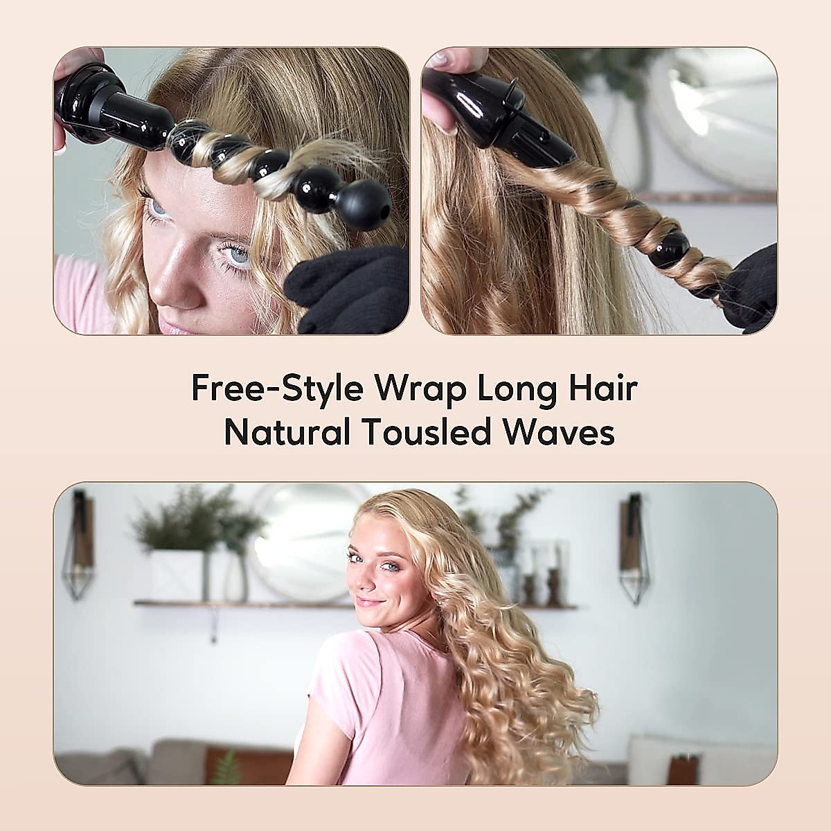 Terviiix Bubble Curling Wand, Spiral Curling Iron for Tight & Loose Curls, Curling Wand for Long Hair, Ceramic Long Barrel Wand Curler for Fine Hair, Instant Heat to Max 430°F, with Glove & Clips