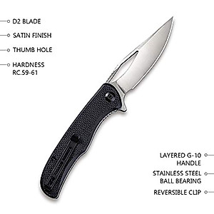 CIVIVI Shredder Folding Pocket Knife - Flipper Knife with Clip 3.70” D2 Blade G10 Handle, Hunting Knife for Men C912C