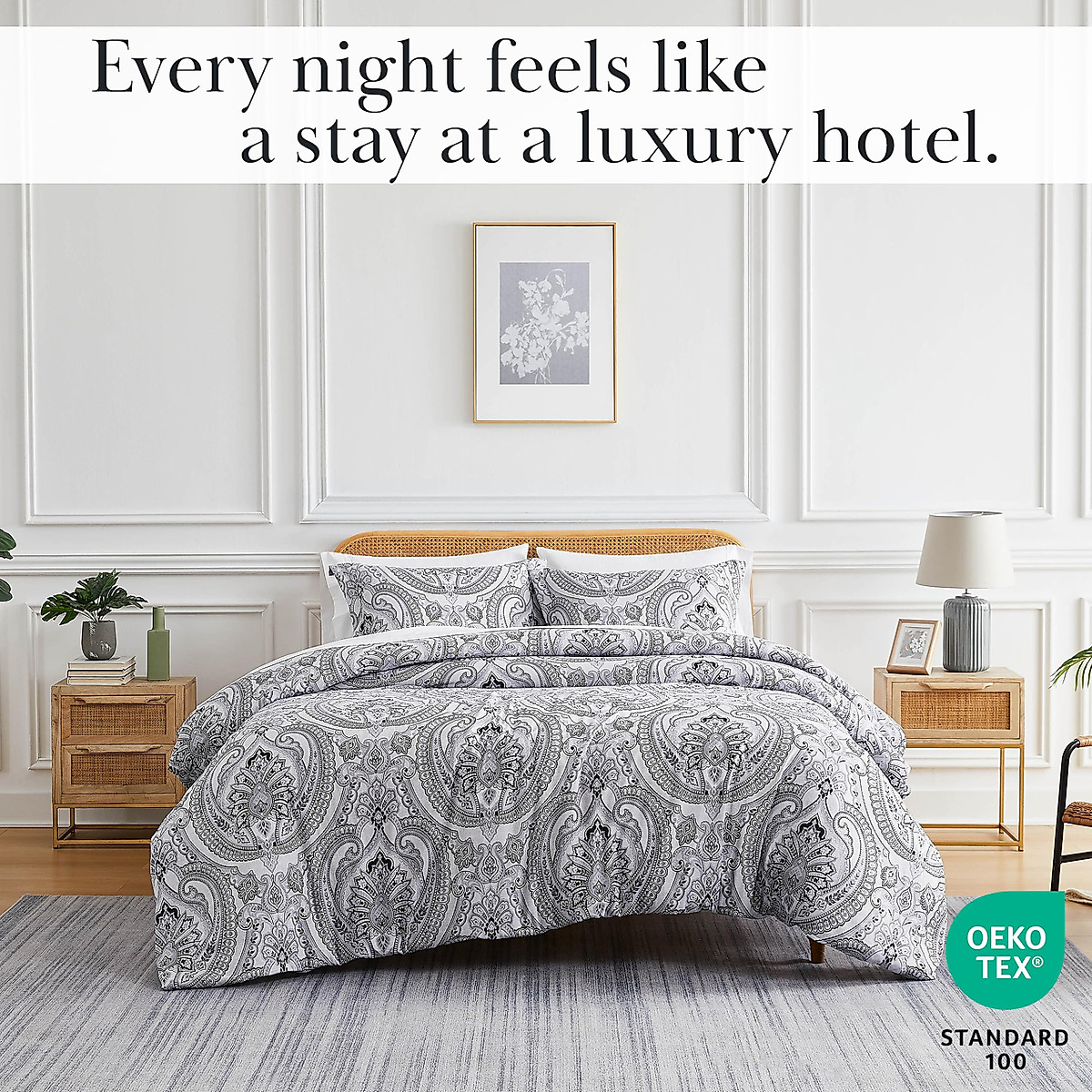 SouthShore FINE LINENS Pure Melody Collection - Premium Quality, Soft, Wrinkle, Fade, & Stain Resistant, Easy Care, Oversized Duvet Cover Set, Twin / Twin XL, Black