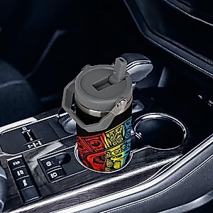 Colorful Aztec Calendar 30 OZ Insulated Tumblers with Handle And Straw Leakproof Vacuum Insulated Stainless Steel Water Bottle for Car Fishing Travel