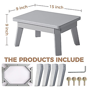 HOUCHICS Wooden Step Stool,One Step Stool for Adult Kids,Gray Wood Bedside Step Stool for Kitchen,Bathroom,Bedroom(Gray)