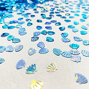 2000 Pieces Mermaid Scallop Party Glitter PVC Confetti for DIY Mold Art Nail Artwork Holiday Engagement Wedding Bridal Shower Birthday Valentines Party Decorations