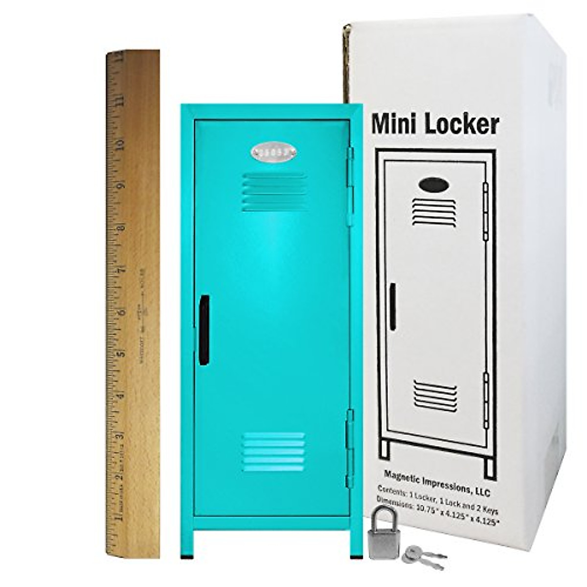 Mini Locker with Lock and Key Teal -10.75" Tall x 4.125" x 4.125"