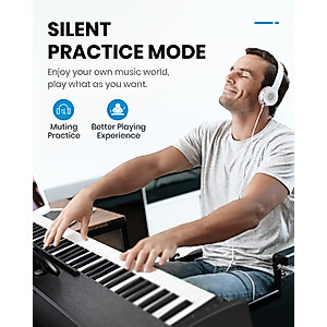 Moukey MDP-350 88-Key Semi Weighted Piano Action Digital Beginner Keyboard with Furniture Stand & Piano Stool, Triple Pedals, Power Supply, Black