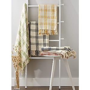 DII Modern Farmhouse Plaid Collection Cotton Fringe Throw Blanket, 50x60, White/Antique Green