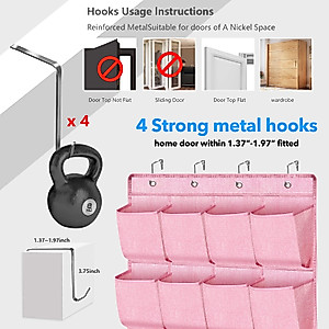 Pink Shoe Organizer Over the Door for Girls Women Kids Room,Hanging Shoe Rack Organizer for Closet Door,Zapateras Storage Holder with 24 Large Pockets & 4 Sturdy Hooks for Shoes,Slippers