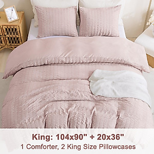 Litanika Pink Full Size Comforter Sets for Girls, 3 Pieces Cute Blush Women Lightweight Seersucker Bedding Set & Collections, Soft Bed Set as Gifts (79x90In Comforter & 2 Pillowcases)