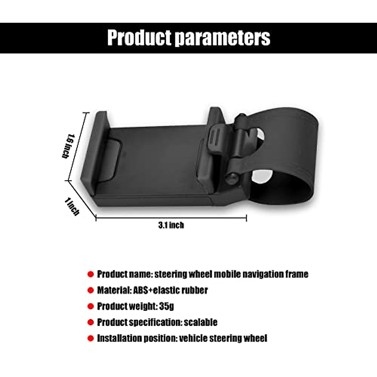 yonwait 1 Pack Car Steering Wheel Phone Mount, Fixed Clip Buckle Retractable Phone Holder, Silicone Cell Phone Navigation Bracket, Suitable for All Vehicles Cellphone Devices (Black)